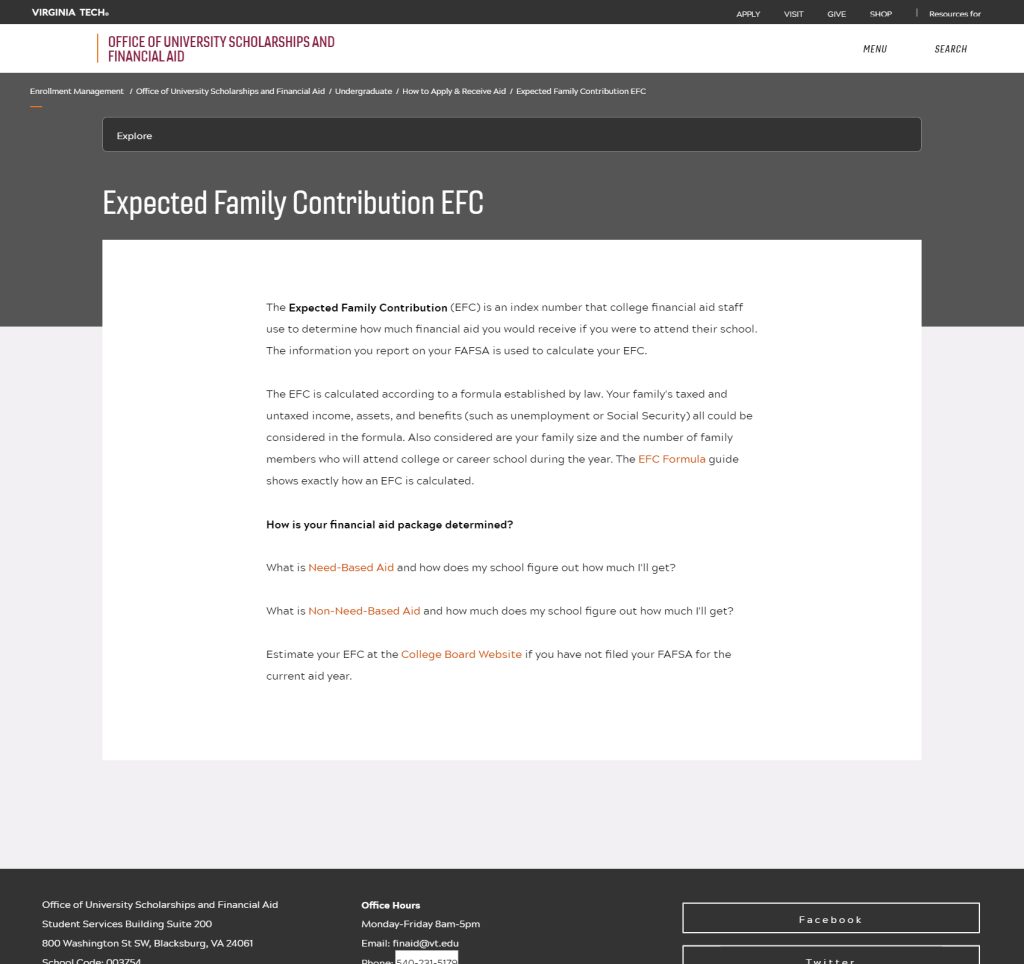 Expected Family Contribution EFC Office Of University Scholarships 